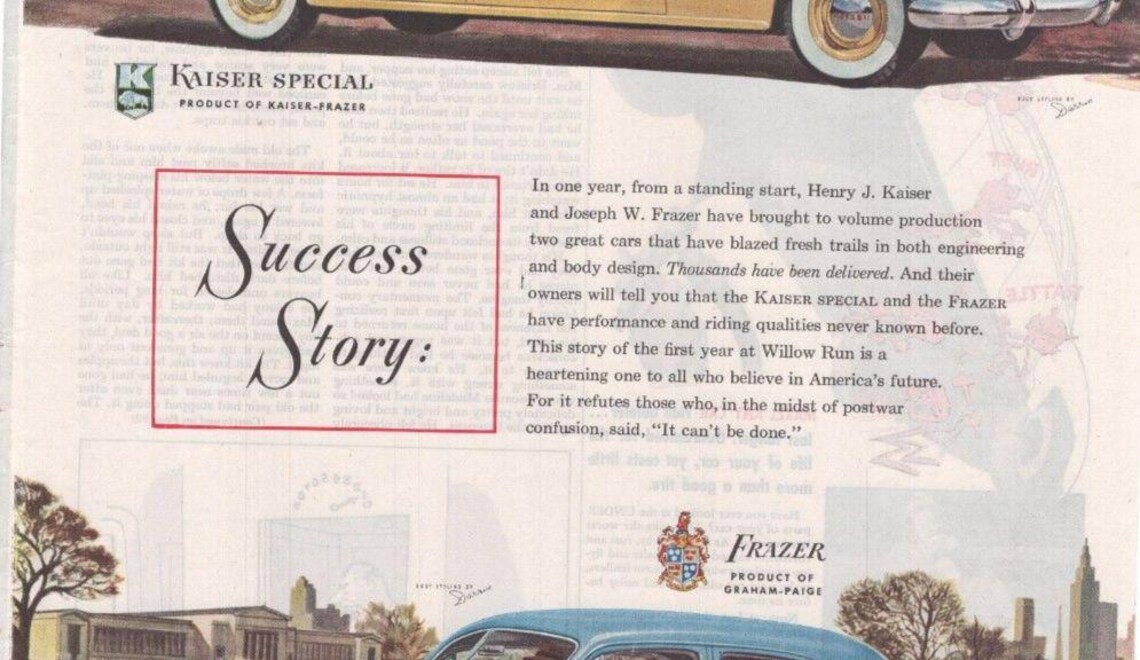 Vintage Original Kaiser Fraser Car Magazine Advertisement 1947 Color ...