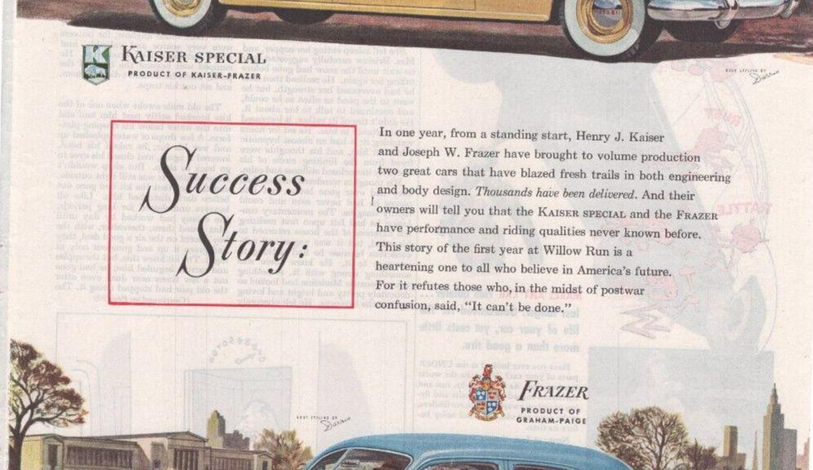 Vintage Original Kaiser Fraser Car Magazine Advertisement 1947 Color ...