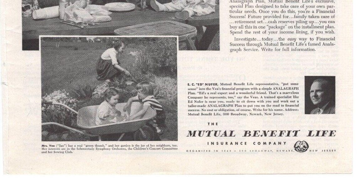 Vintage Original Mutual Benefit Life Insurance Magazine Advertisement ...