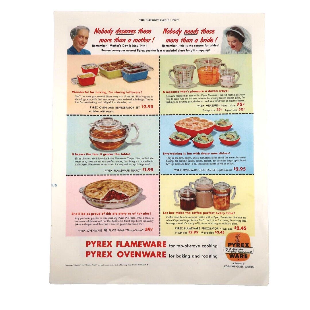Pyrex Ware Magazine Advertisement Original 1950 Color Vintage ...