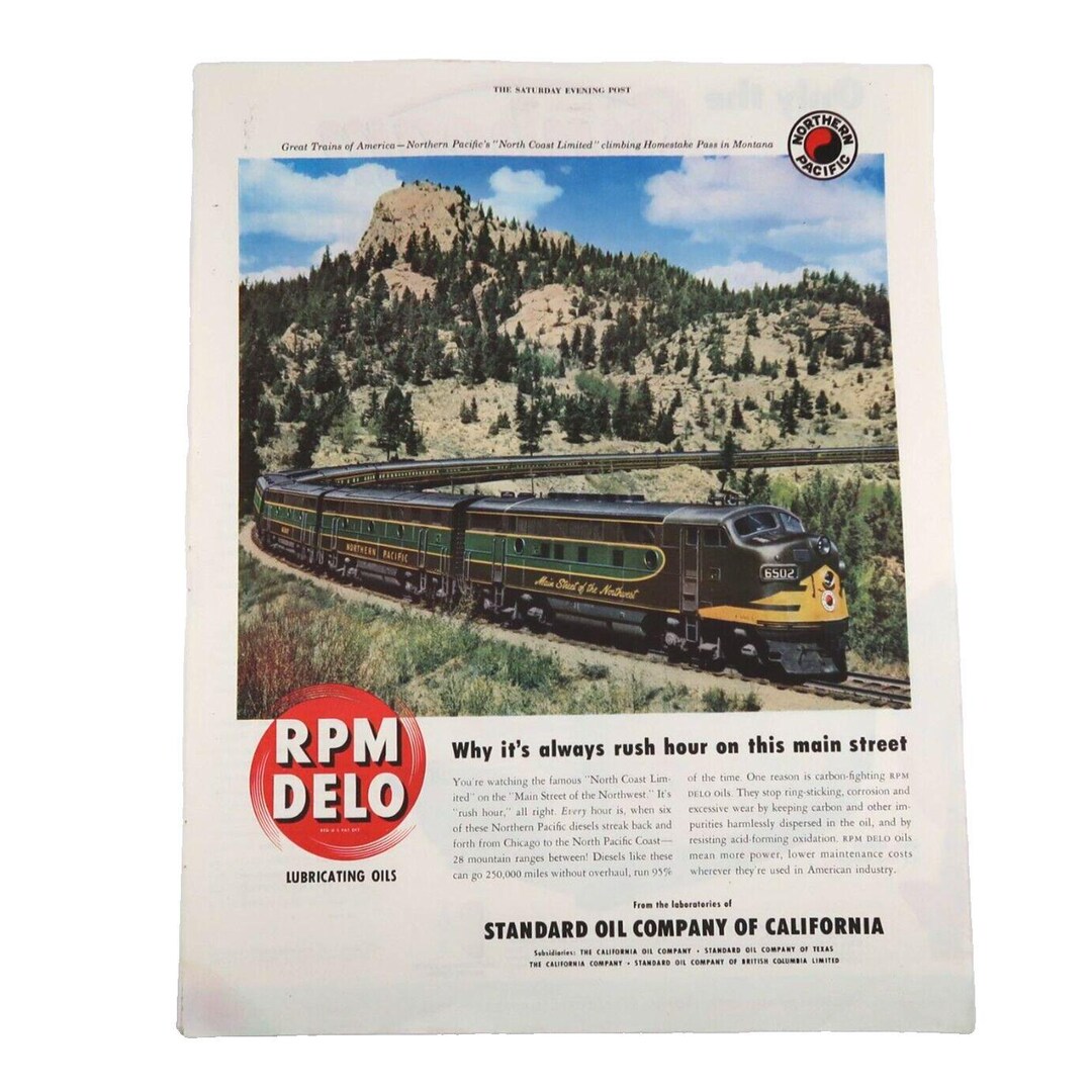 RPM DELO Oil / Northern Pacific Railroad Magazine Advertisement 1946 ...
