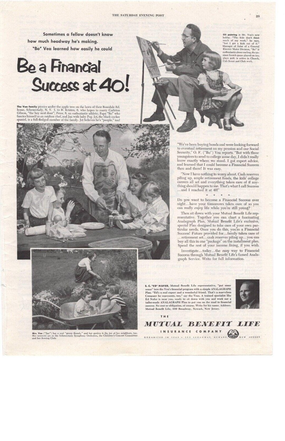 Vintage Original Mutual Benefit Life Insurance Magazine Advertisement ...