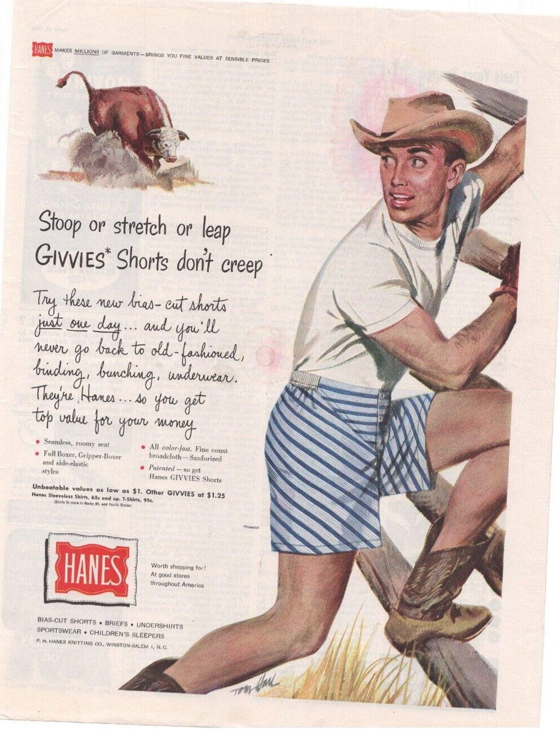 Vintage Original Hanes Boxer Shorts Magazine Advertisement 1950s Color ...