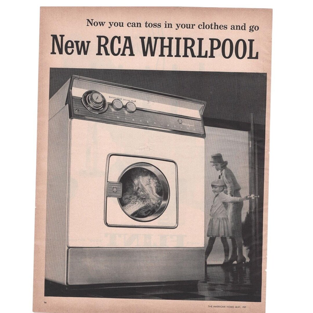 RCA Whirlpool Washing Machine Advertisement Black & White 1957 Vintage ...