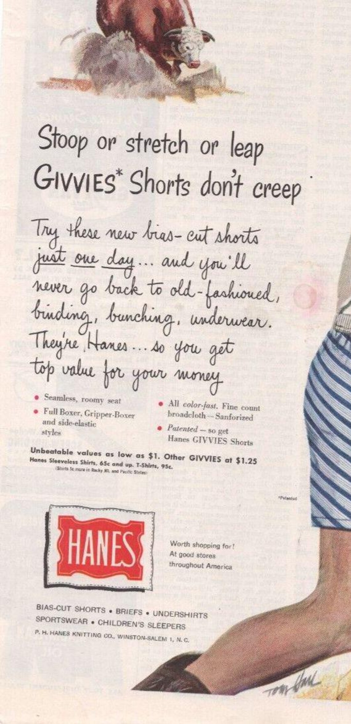 Vintage Original Hanes Boxer Shorts Magazine Advertisement 1950s Color ...