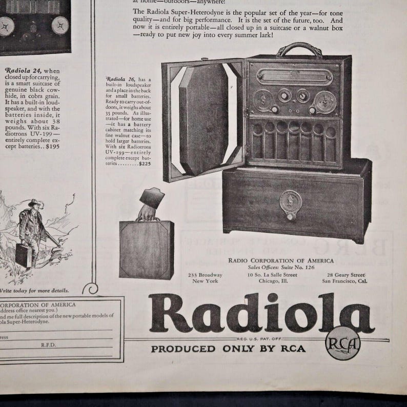 RCA Radiola Magazine Advertisement 1925 Black & White Vintage Radio ...