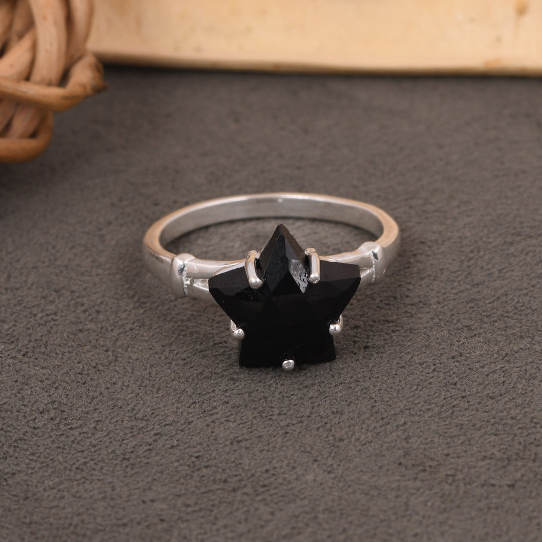 Black Onyx Star Shape Ring , 925 Sterling Silver Split Band Ring ...