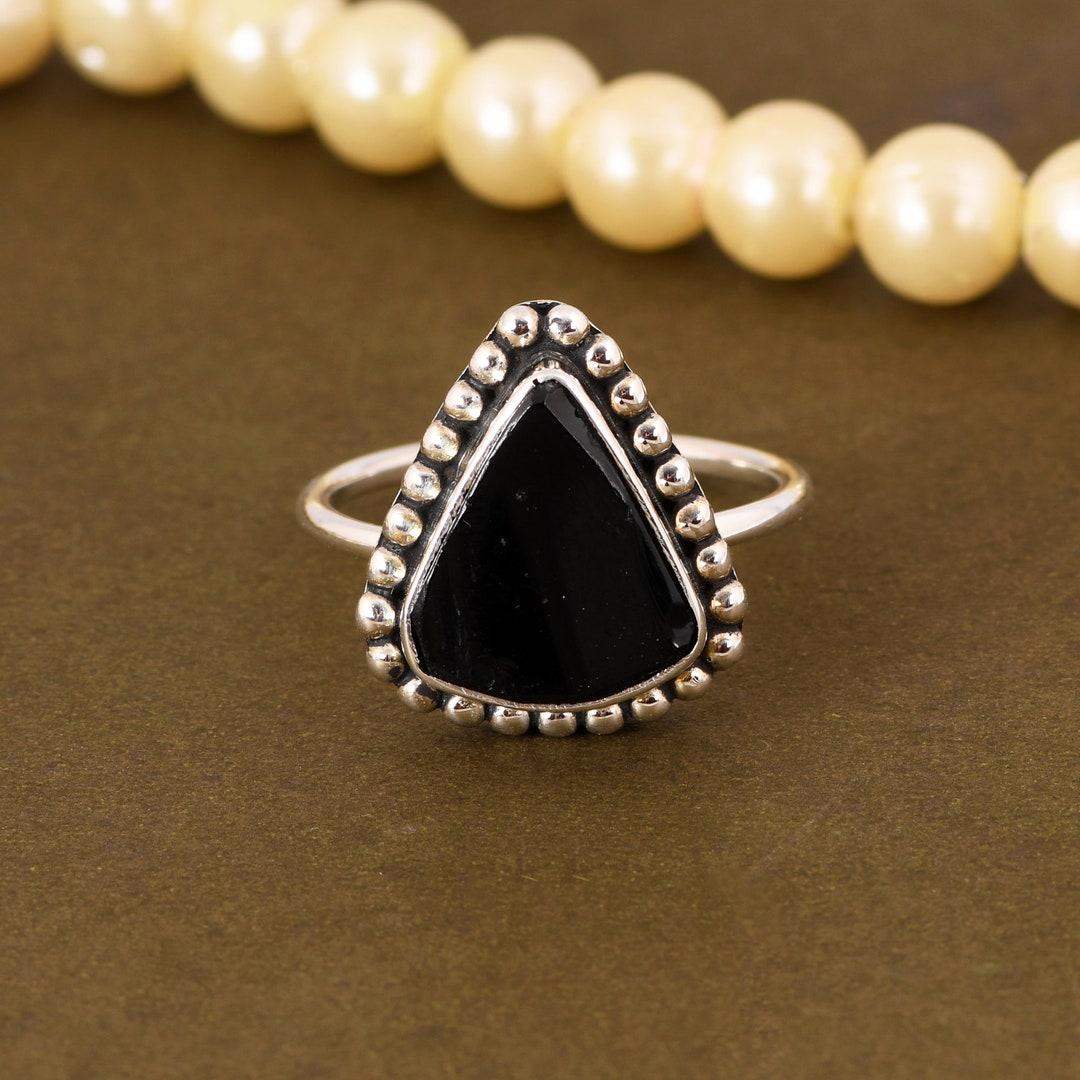 Black Obsidian Ring/ 925 Sterling Silver Art Deco Ring/ Designer ...