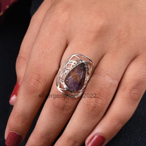 Genuine Rough Super Seven Faceted Crystal Ring / 925 Silver Leaf Ring ...