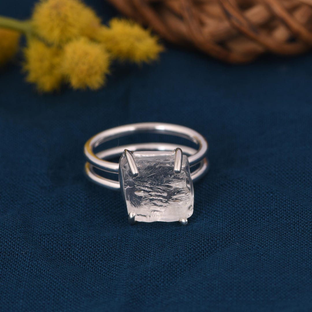 Crystal Quartz Double Band Ring, Silver 925, Rough Gemstone - Etsy