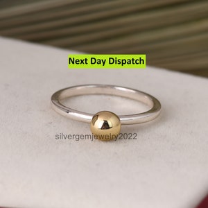 Simple Ball Ring 925 Sterling Silver Ring Handmade Two Tone Ring ...