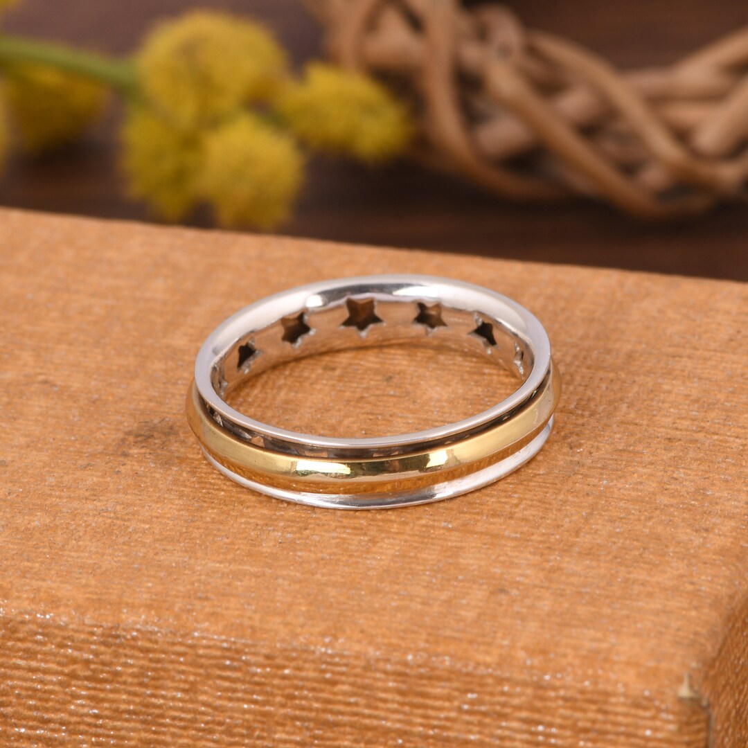 Beautiful Star Band Spinner Ring Mediation Ring 925 Sterling Silver Two ...