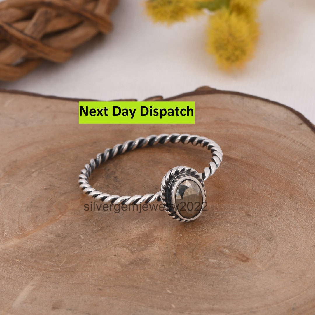 Cute Pyrite Ring / 925 Sterling Silver Ring / Twist Band Oxidized Ring ...