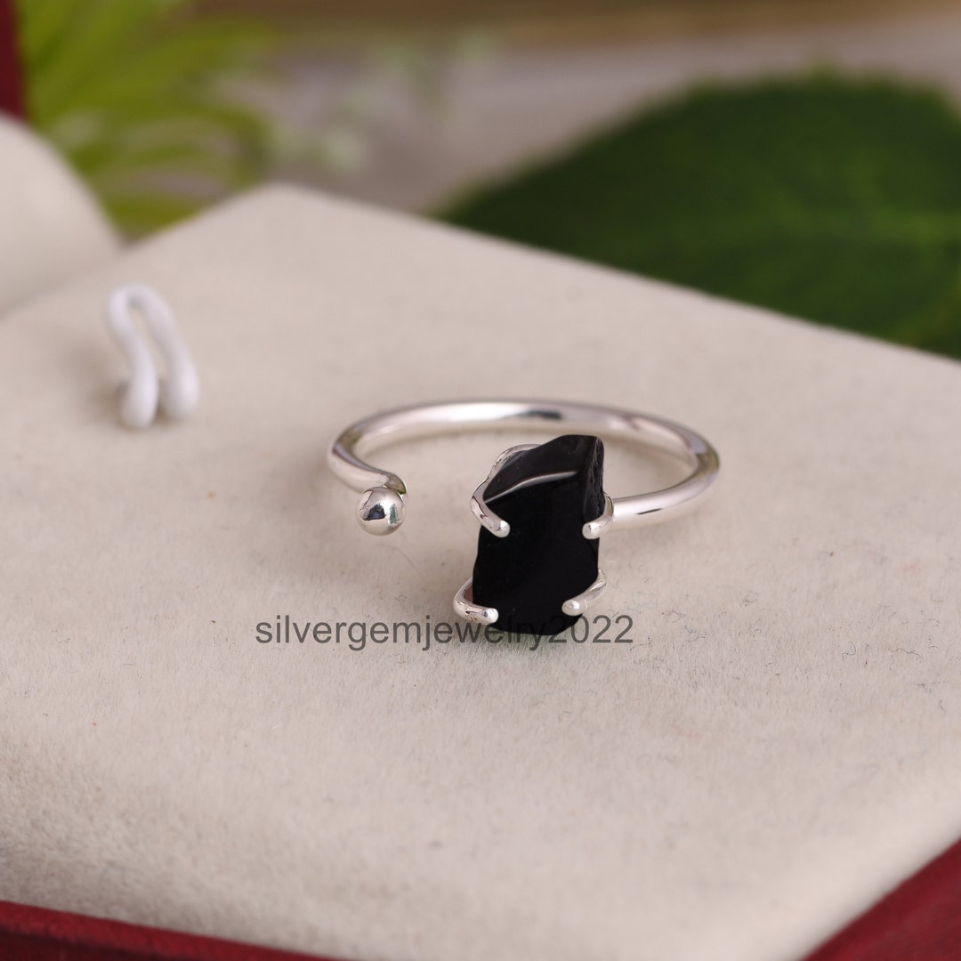 Raw Black Obsidian Ring, Sterling Silver, Minimalist Gemstone - Etsy
