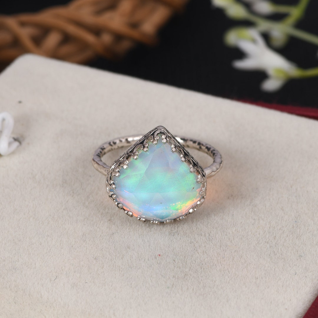 Beautiful Sky Aurora Opal Ring , 925 Sterling Silver Ring , Texture ...