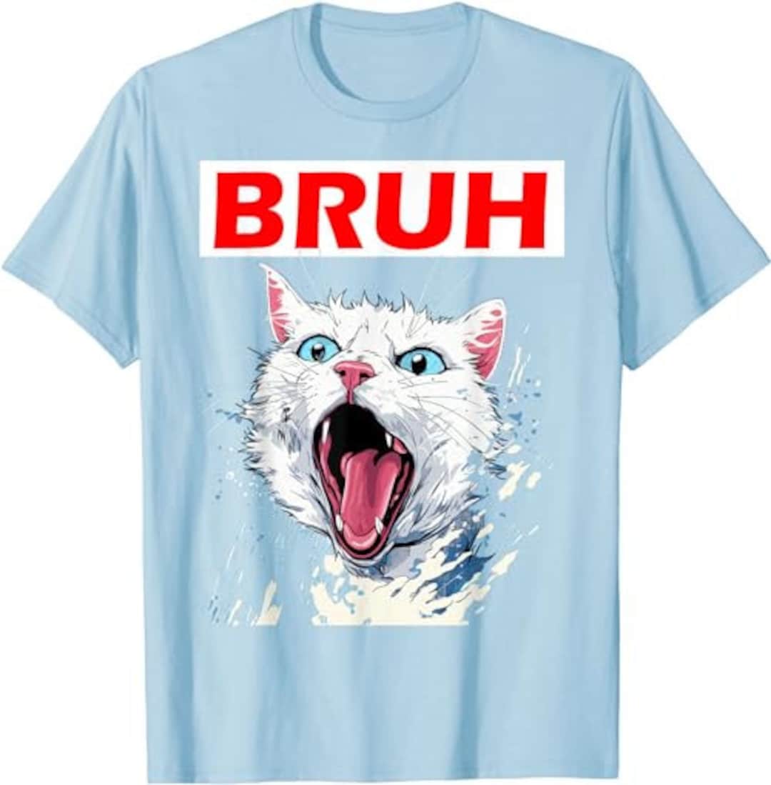 Funny Meme Saying Bruh With Cat Greetings Teens Boys Men T-S - Etsy