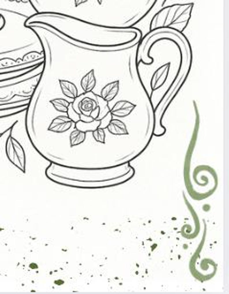 Tea Set Coloring Page - Vintage Style | Printable PDF Digital File - Etsy
