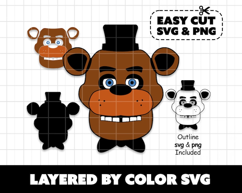SVG Freddy Five Nights at Freddy's fnaf Digital File, Layered by Colour ...