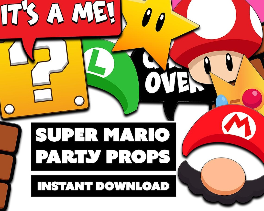 Super Mario Inspired Party & Photo Booth Props, Birthday Printable Pack ...