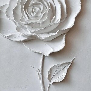 3D White Plaster Rose Texture Oil Painting on Canvas,white 3D Flower ...