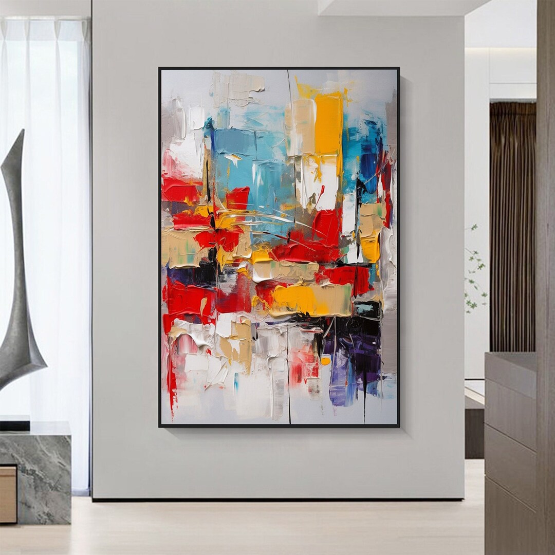 Large Colorful Abstract Painting, Modern Colorful Texture Wall Art,red ...