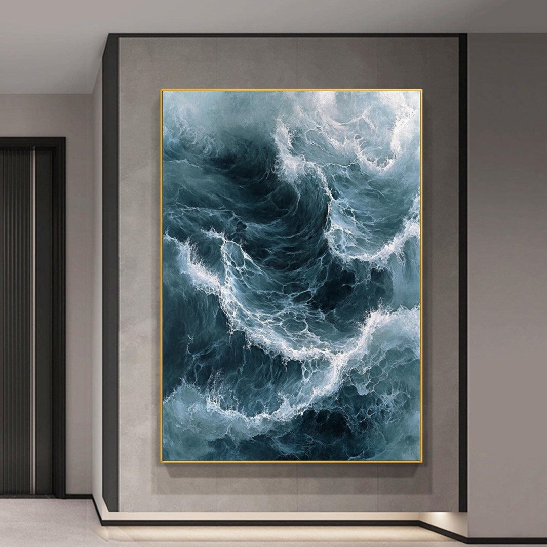 Original Blue Ocean Painting,blue Sea Minimalist Painting,ocean Wave ...