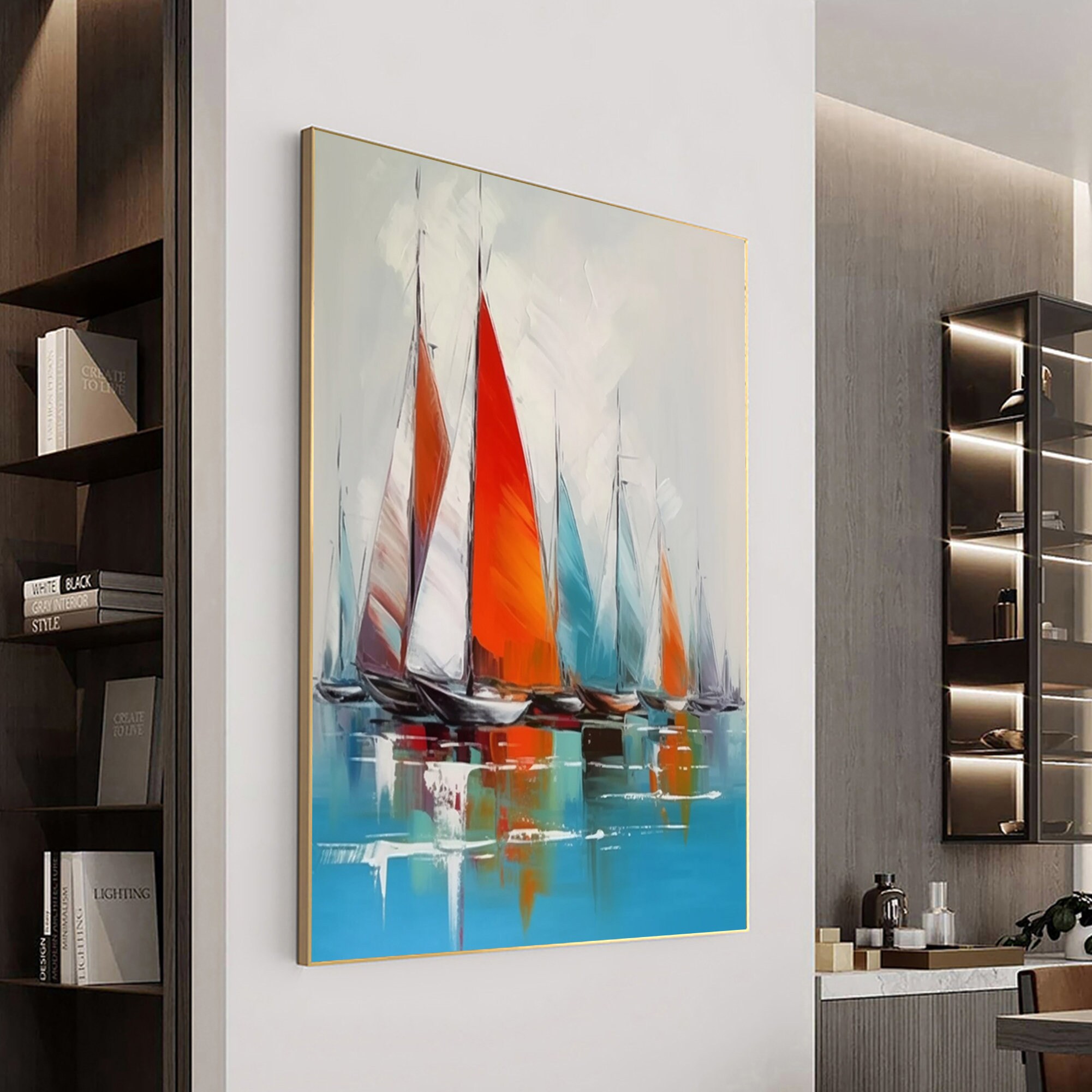 Large Abstract Sailboat Oil Painting,sailboat Party Painting,original ...
