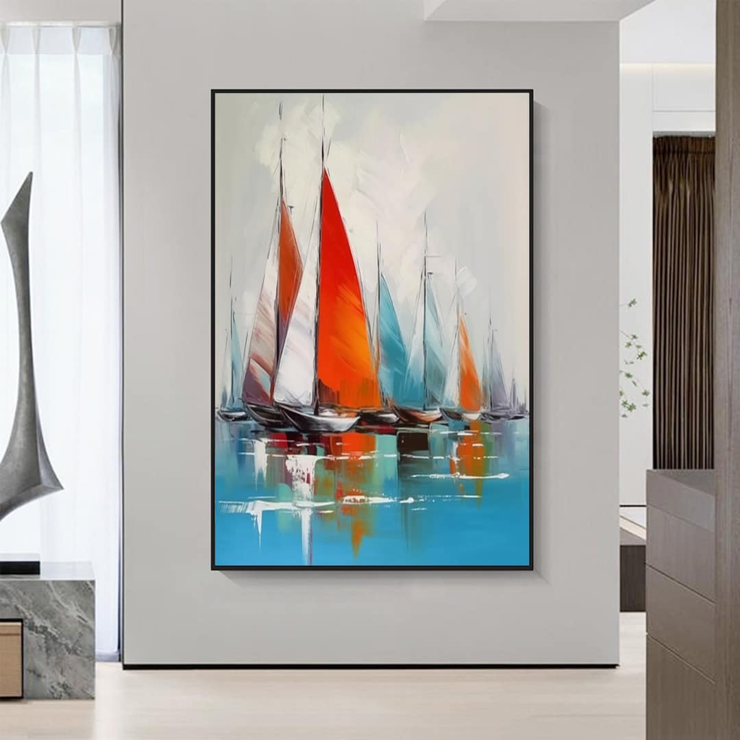 Large Abstract Sailboat Oil Painting,sailboat Party Painting,original ...