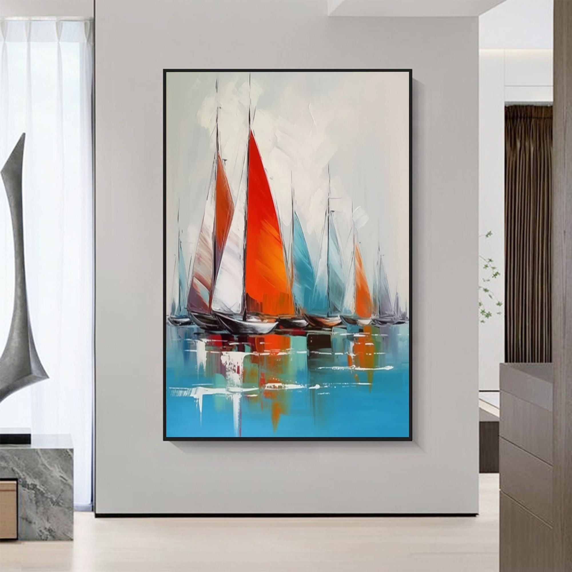 Large Abstract Sailboat Oil Painting,sailboat Party Painting,original ...
