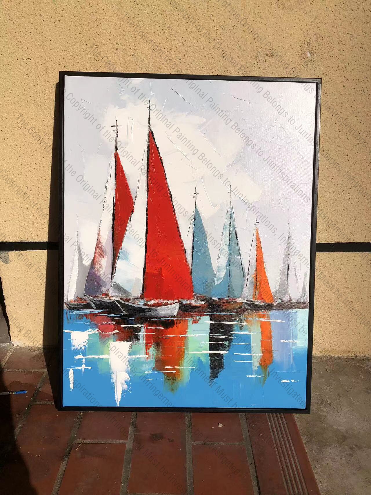 Large Abstract Sailboat Oil Painting,sailboat Party Painting,original ...