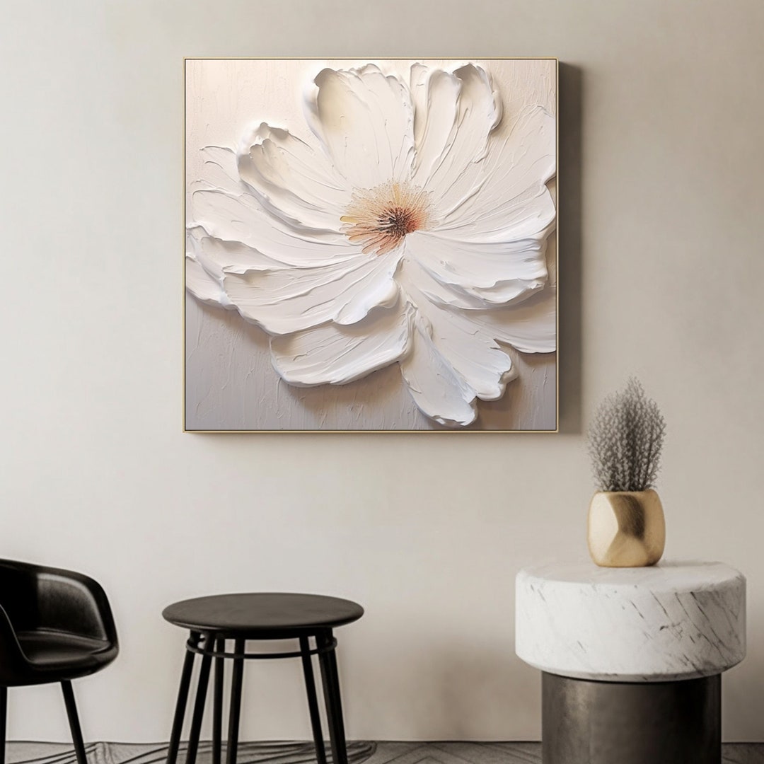 Large 3D Texture White Flower Painting,abstract Textured Floral Art ...