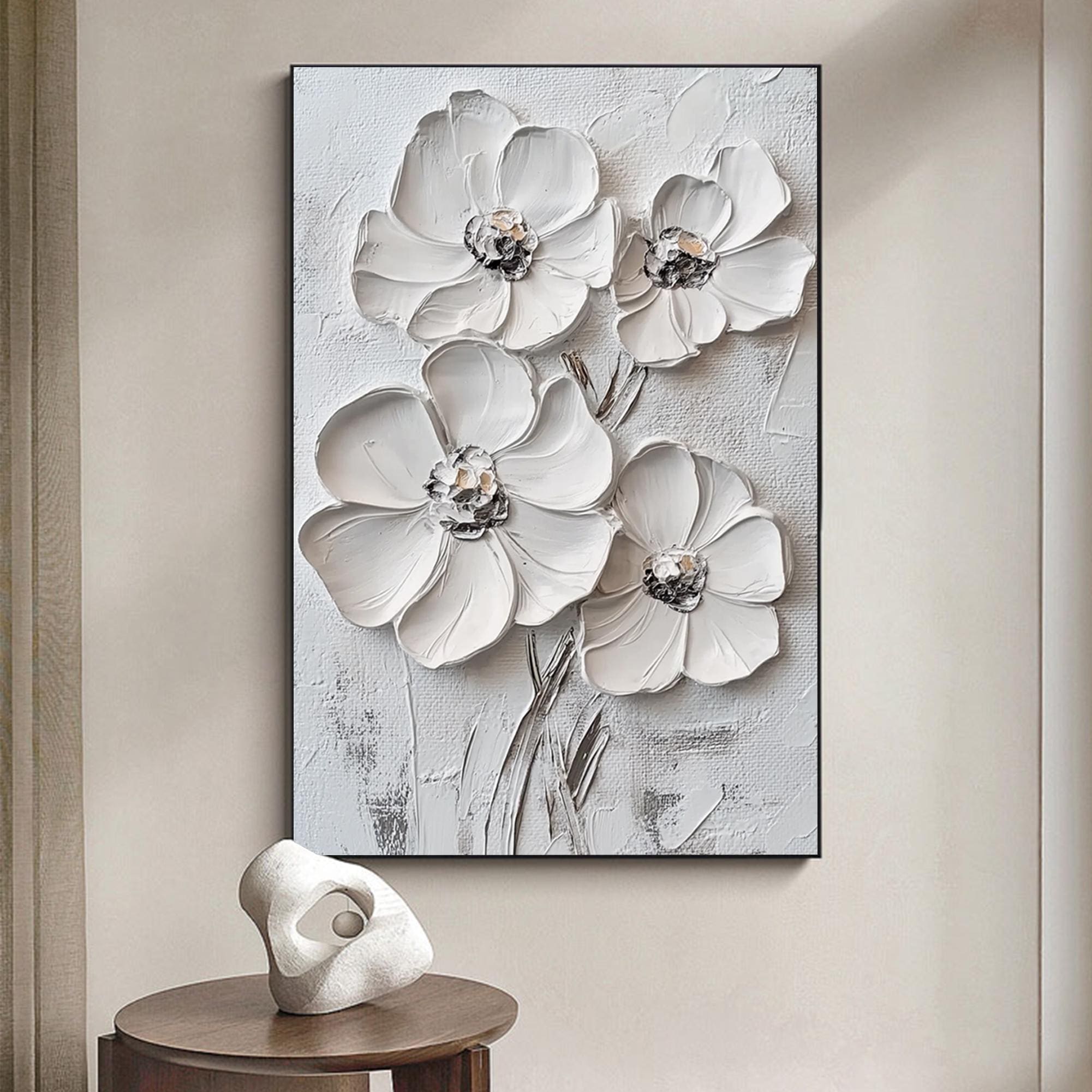 Large 3D Texture Flower Oil Painting on Canvas,white Flower Acrylic ...