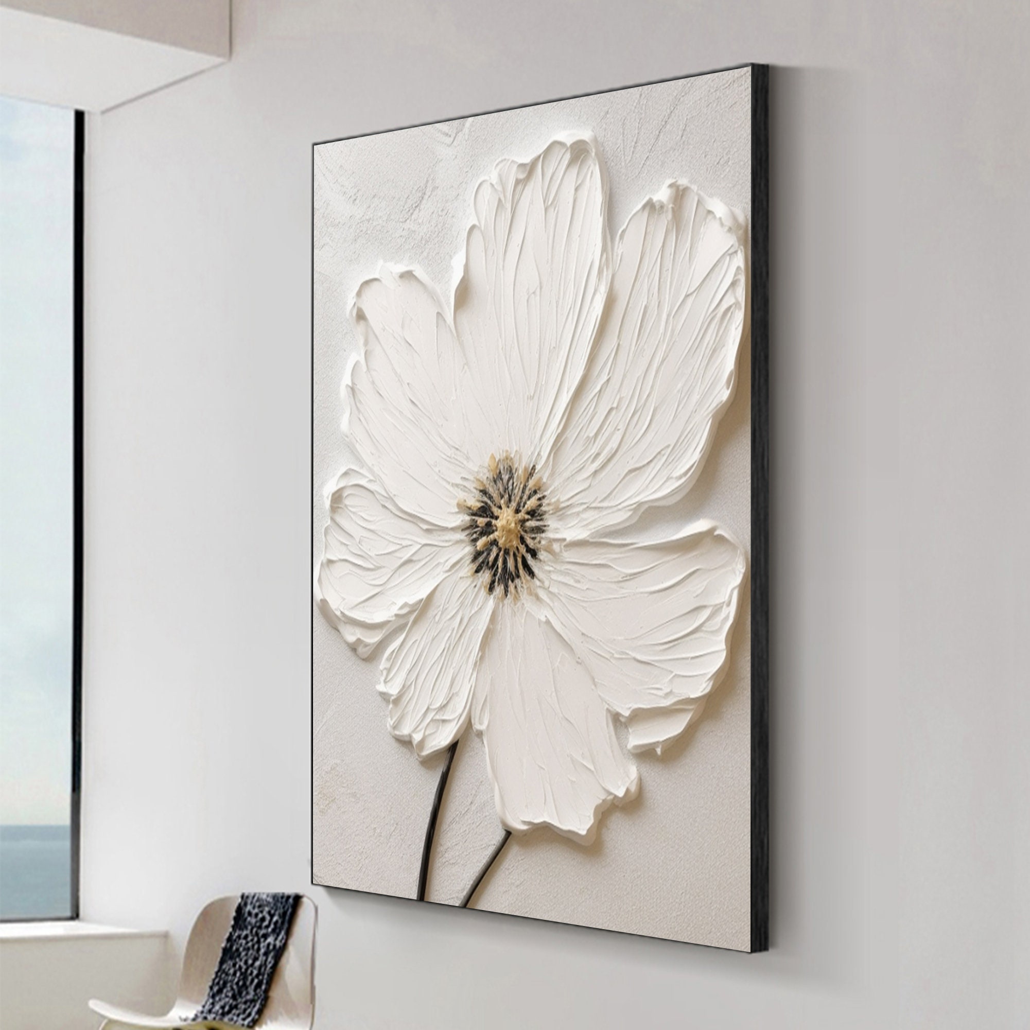Large 3D White Flower Texture Painting,flower Acrylic Painting,white ...