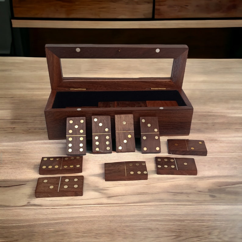 Wooden Domino Game Set With Brass, - Etsy