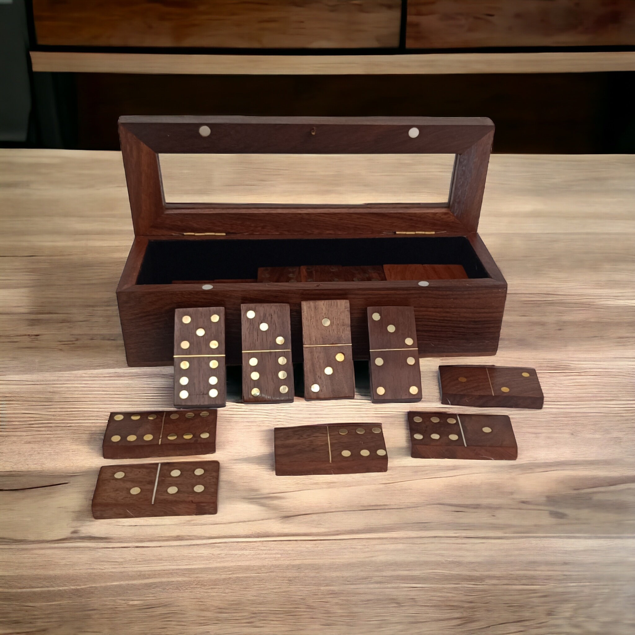 Wooden Domino Game Set With Brass, - Etsy