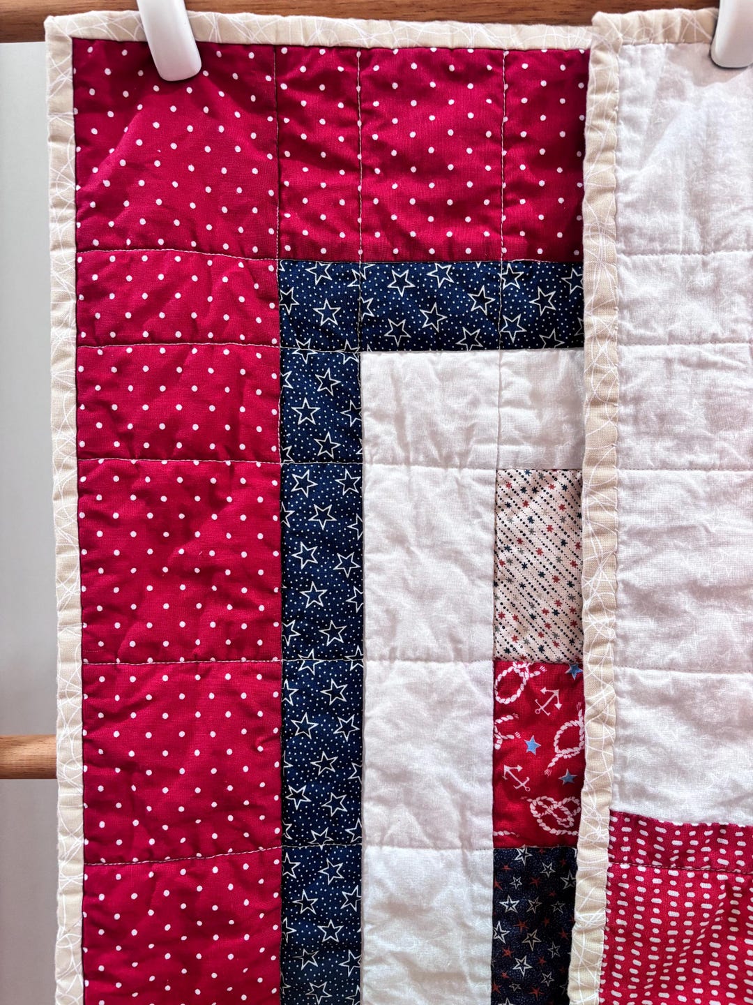 Nautical Handmade Lap Quilt Featuring Ropes and Stars, Stripes With ...