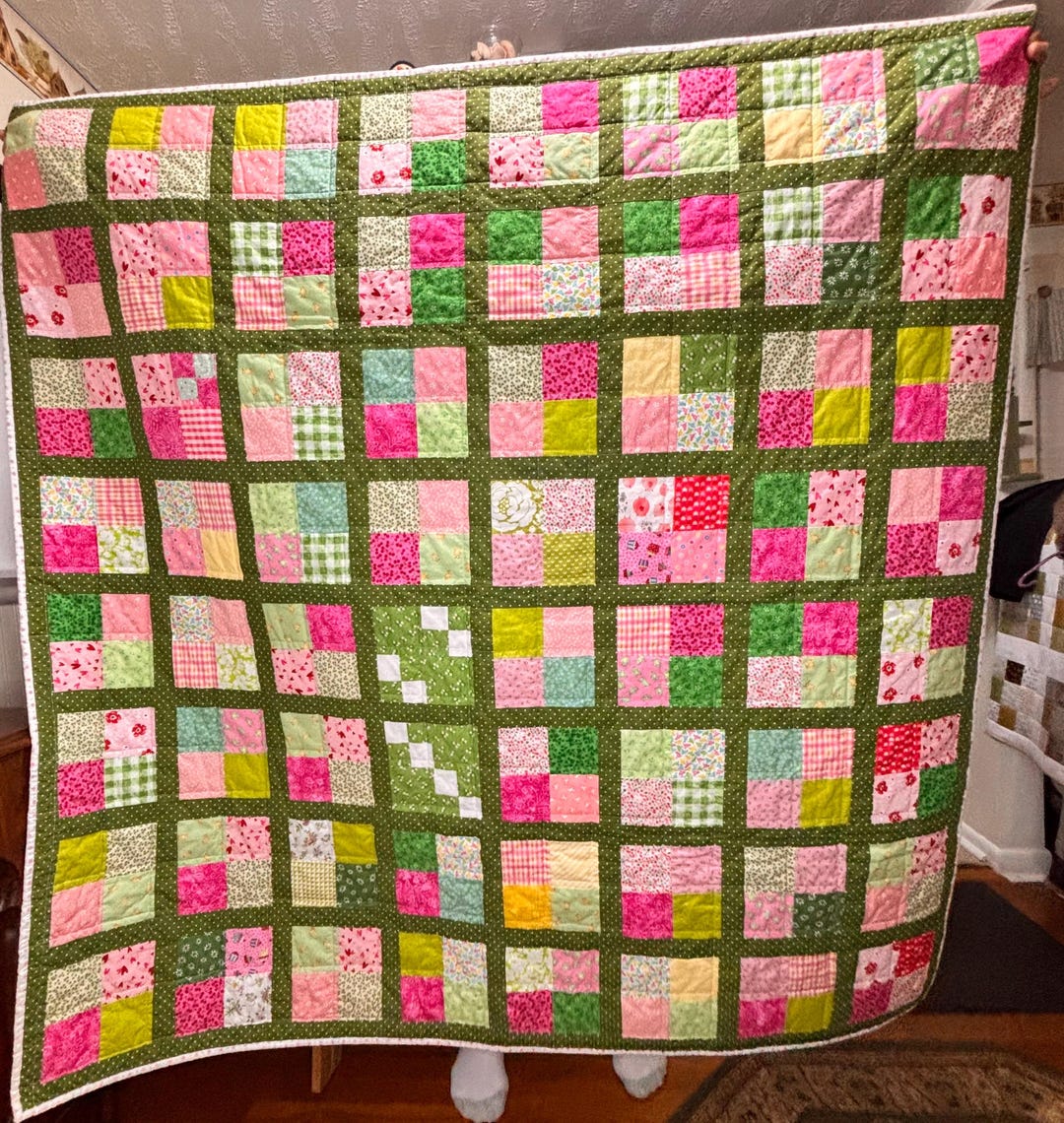 Handmade Pink and Green Quilted Throw 60x60.5 Featuring Frogs and Baby ...