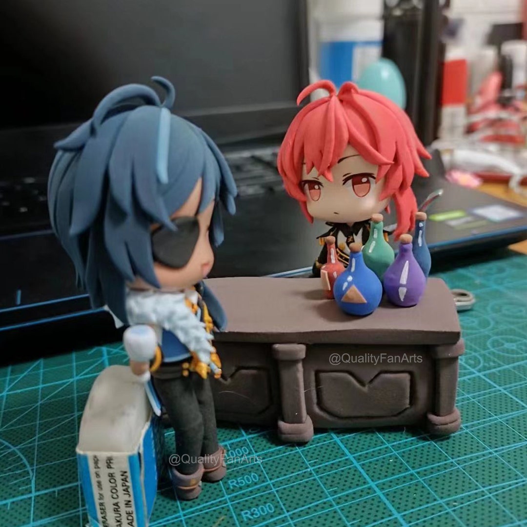 Genshin Impact Diluc and Kaeya Clay Figurine, Polymer Clay Figure of ...