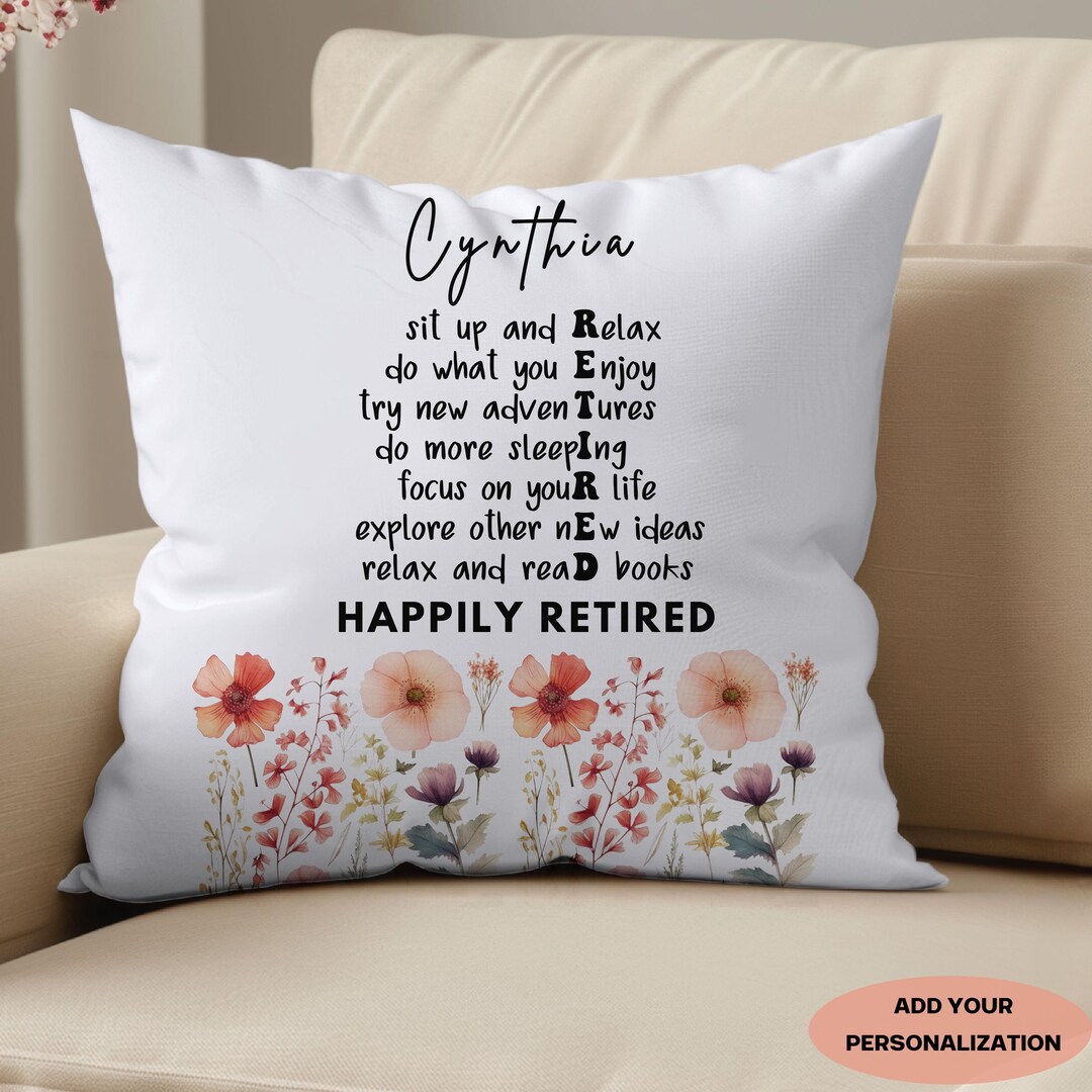 Personalized Retirement Pillow: Custom Name Floral Throw Pillow, for ...