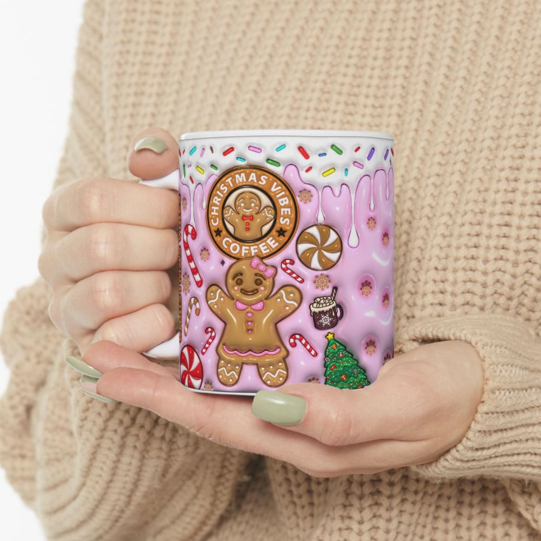 Gingerbread Mugs - Christmas Mug Pink, Cute Gingerbread Holiday Coffee ...