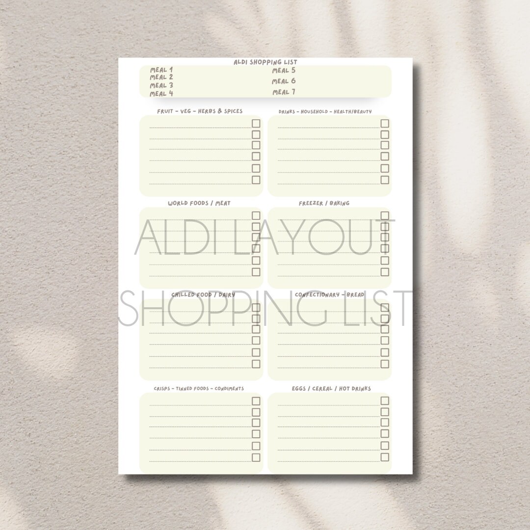 Aldi Aisle Layout Shopping List Template Printable Booklet Grocery List ...