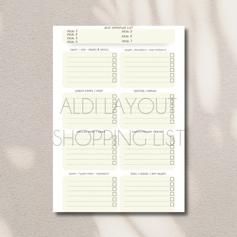 Aldi Aisle Layout Shopping List Template Printable Booklet - Etsy