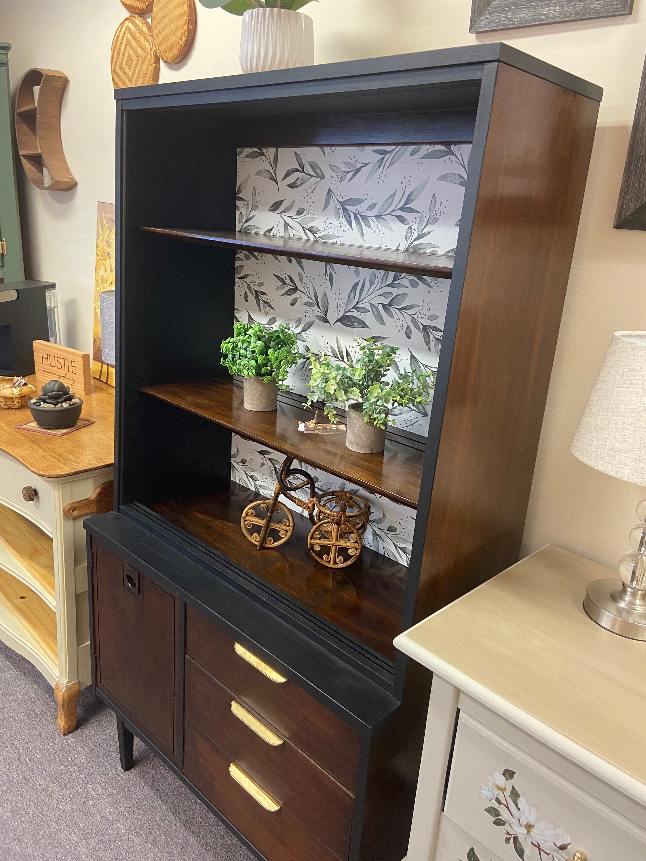 Boho MCM Black Hutch/ Buffet - Etsy