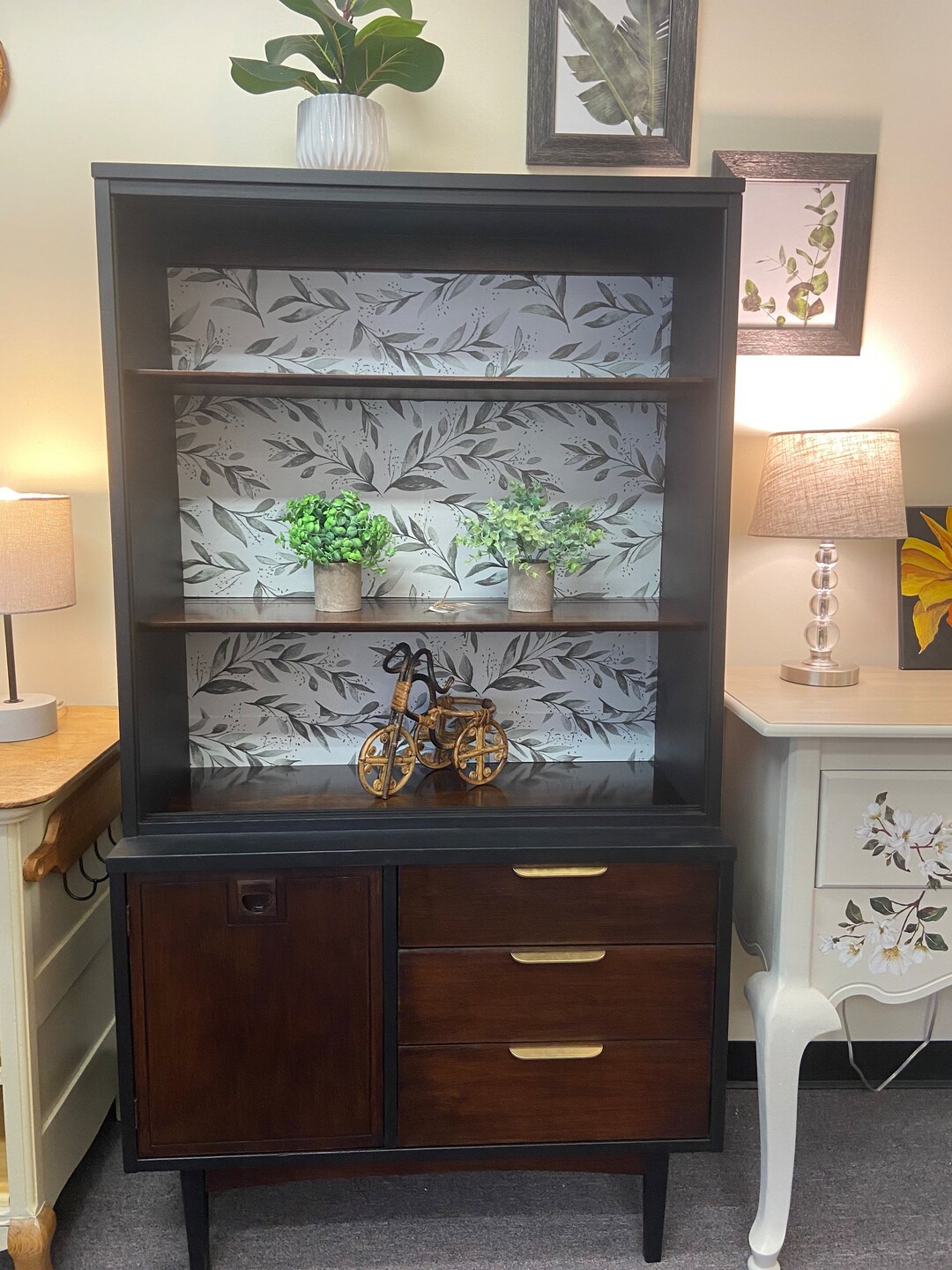 Boho MCM Black Hutch/ Buffet - Etsy