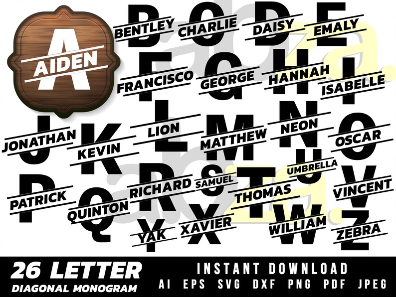 26 Diagonal Split monogram letters svg bundle split monogram - Etsy España