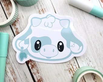 Black & White Dairy Cow Waterproof Vinyl Sticker Kawaii Chibi Petting ...