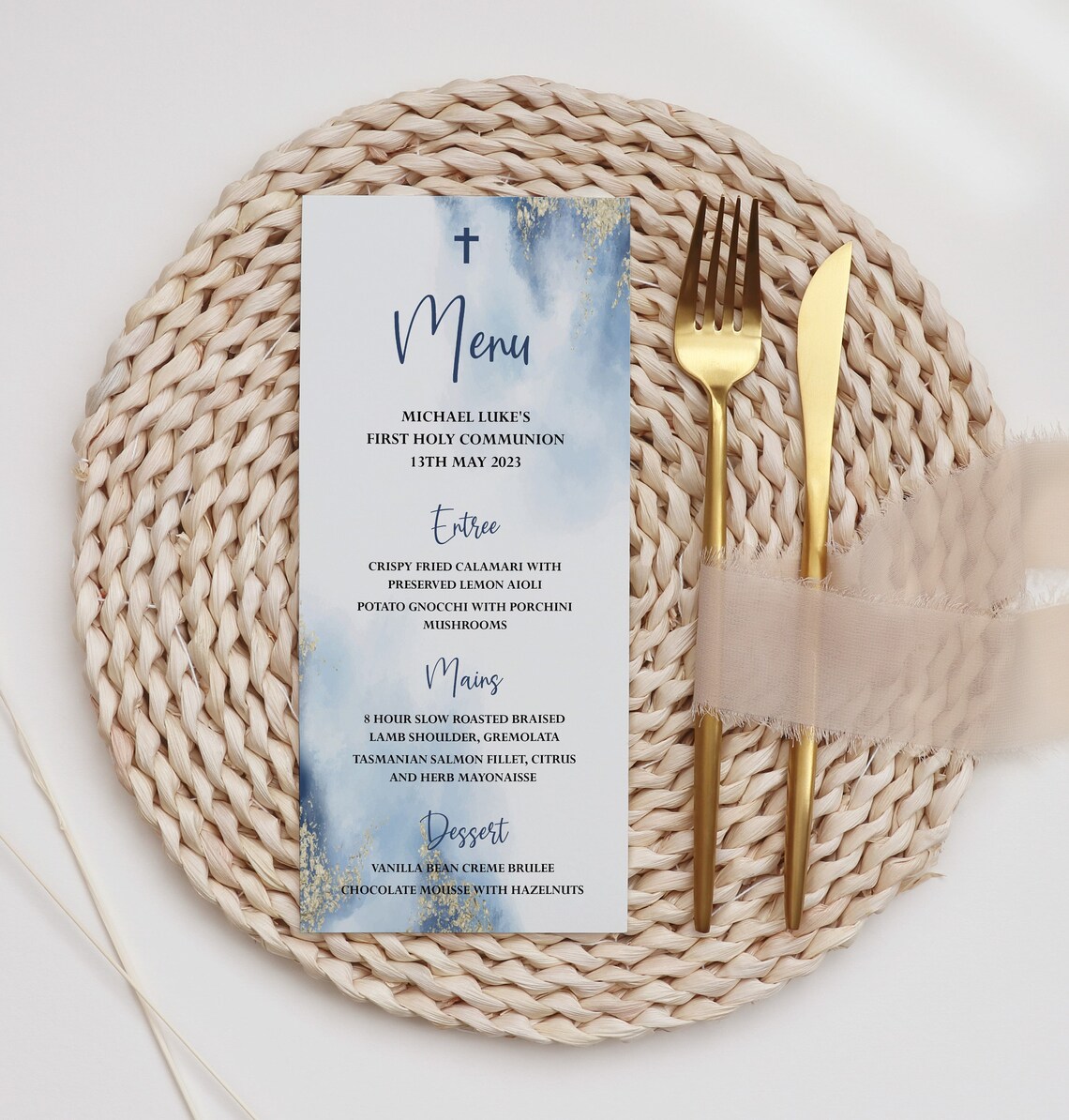 Boys First Holy Communion Menu, Blue Communion Menu Template, Digital ...