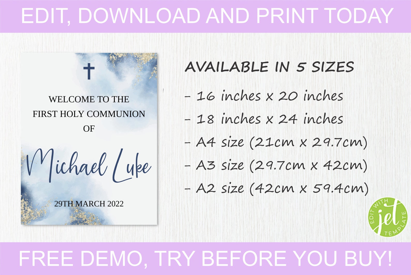 Boys First Holy Communion Welcome Sign Template Blue - Etsy