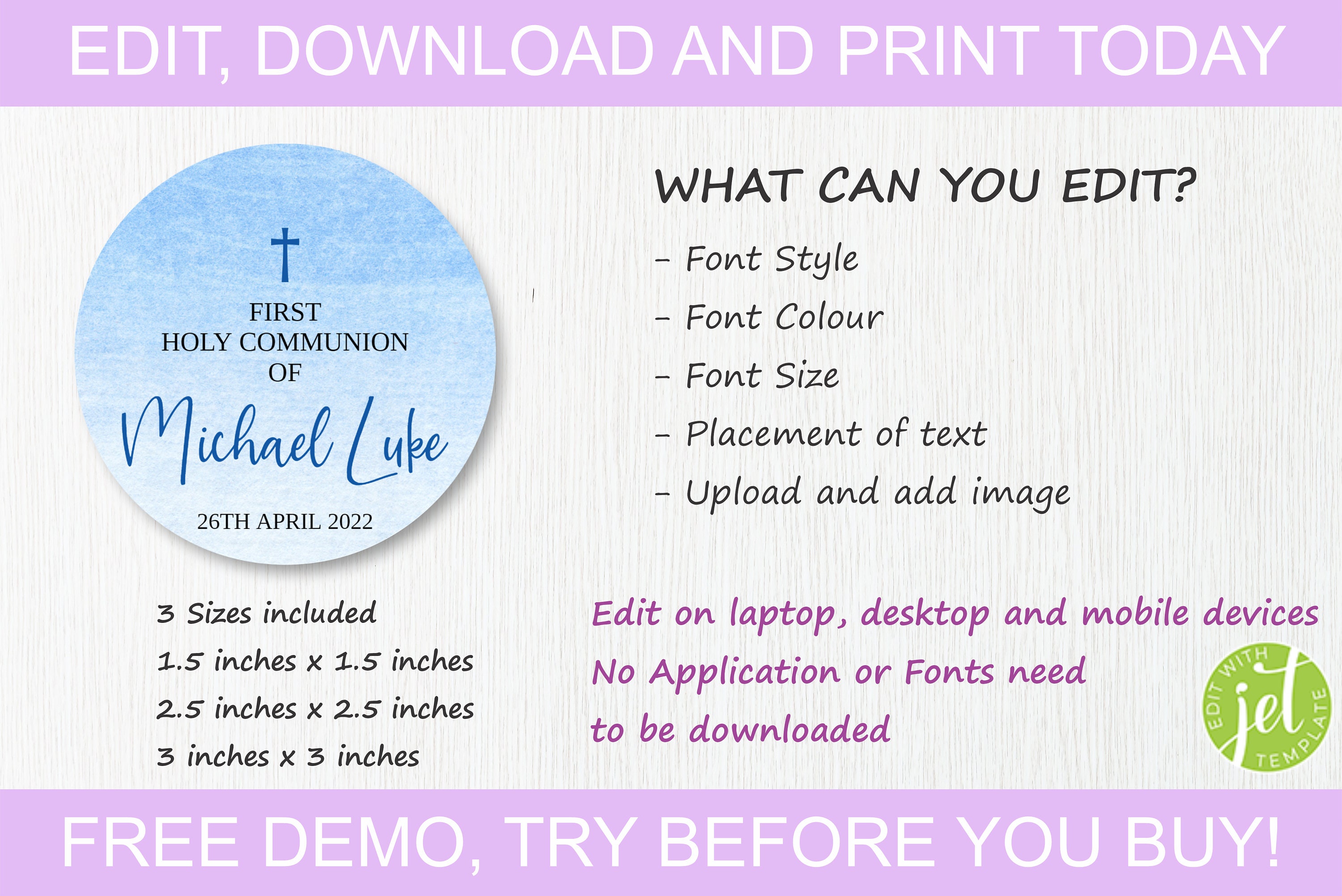 Holy Communion Favor Tag Template, Blue Watercolour Communion Tag for ...