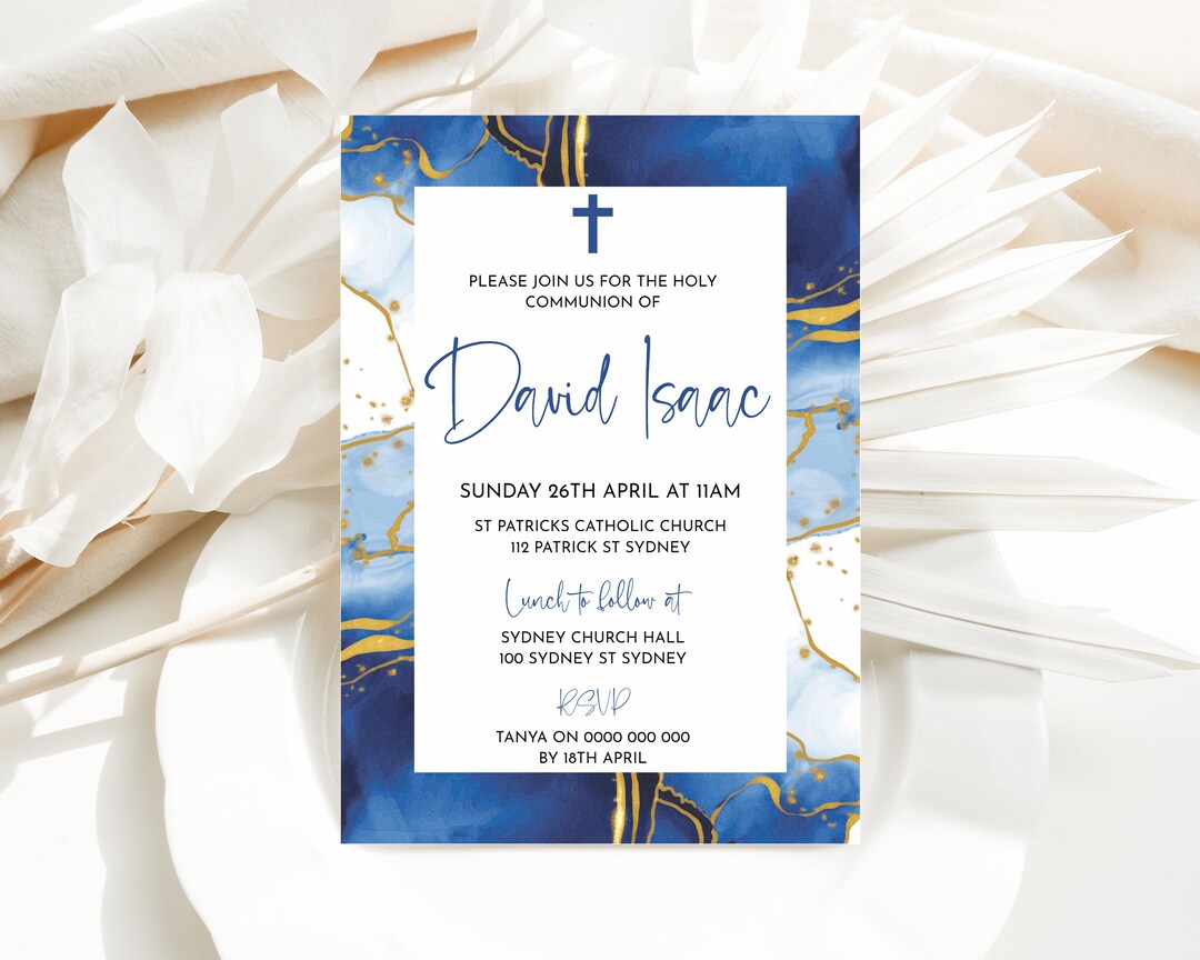 Boys First Holy Communion Invitation, Blue Communion Invitation ...